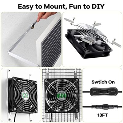 Erifyng 20W Solar Powered Fan, Solar Fan for Outside, Shed, Chicken ...